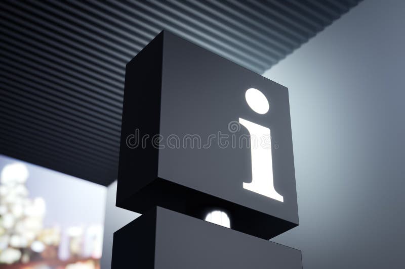 Close-up of Illuminated Information Symbol Sign in Modern Interior ...
