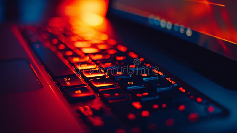 Close-up of Illuminated Keyboard with Orange and Blue Lighting Stock ...