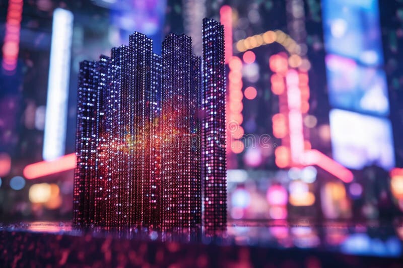 Close-up of Illuminated Led Screen with Bokeh Effect Stock Illustration ...