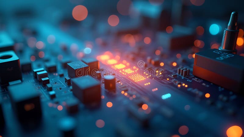 Illuminated Microchip Circuitry Close Up View Stock Illustration ...