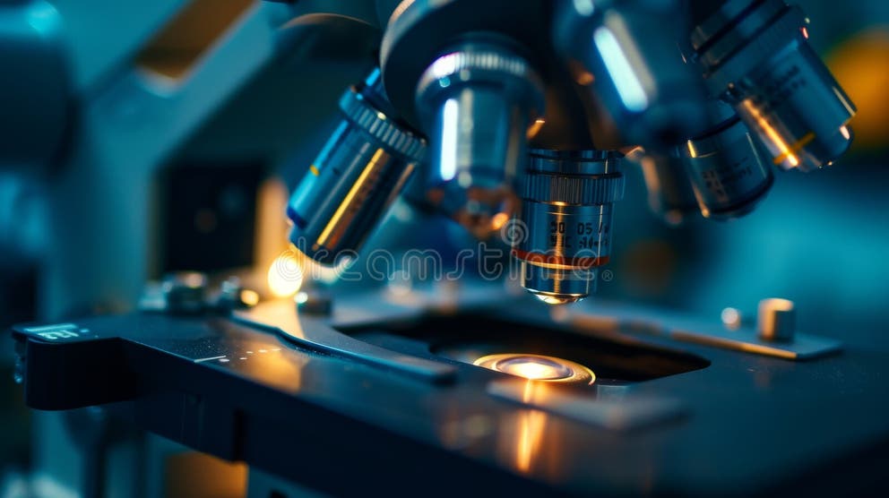 Close-up of Illuminated Microscope in Laboratory Setting Stock Image ...