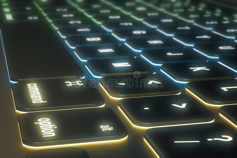 Close Up of Illuminated Neon Keyboard. Technology and Equipment Concept ...