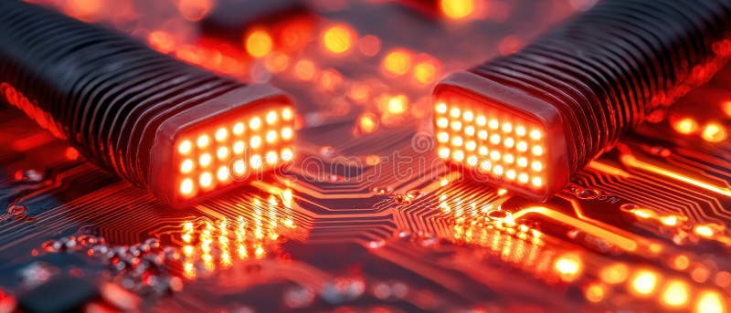 Glowing Red Circuit Board Connectors Data Transfer Technology ...