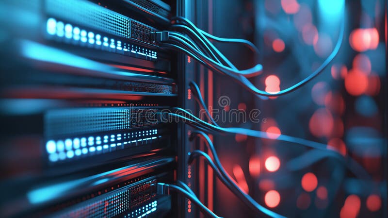 Close-up of Illuminated Server Rack in a Data Center. Stock ...