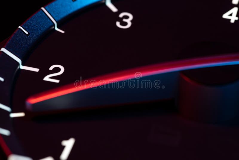 Close Up of Illuminated Speedometer Dial Pointing at Number Two Stock ...