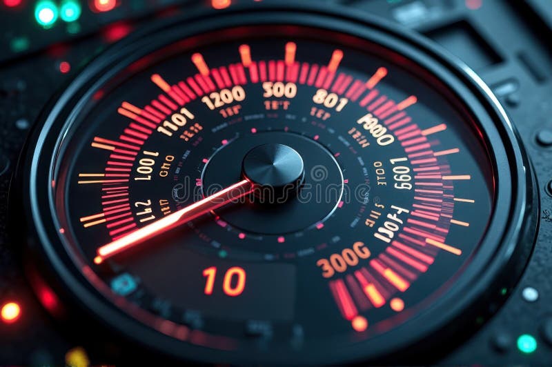 Car Speedometer Illuminated by Red Lights Stock Photo - Image of ...