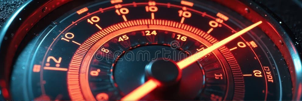 Close-up of Illuminated Speedometer with Needle Pointing at High Speed ...