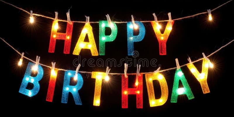 Close-up of Illuminated String Lights Spelling "happy Birthday" with ...
