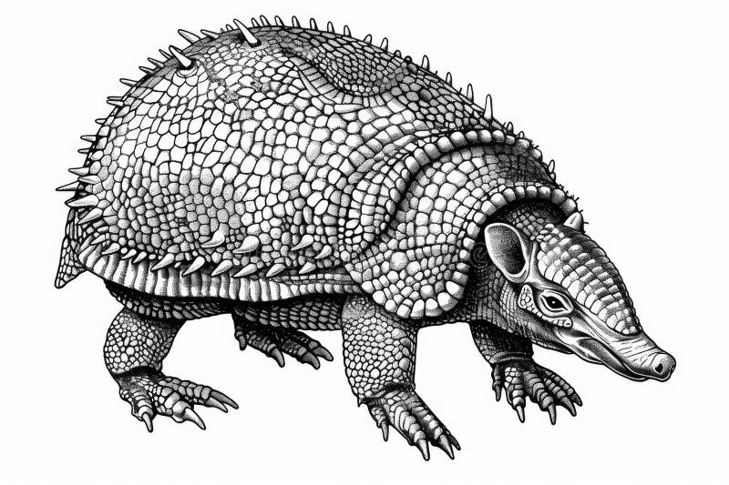 A Close-up Illustration of an Armadillo S Face, in Black and White ...