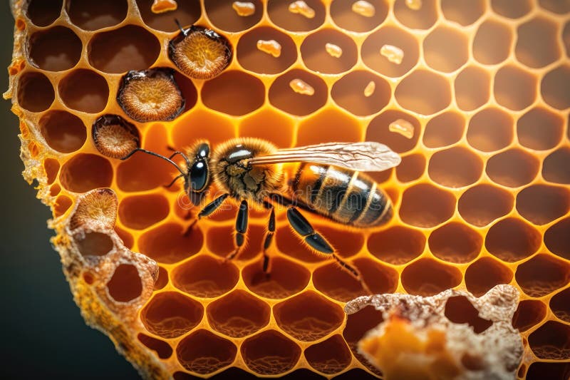 Close-up Illustration of Bees Inside a Hive of Honey. AI Generation ...