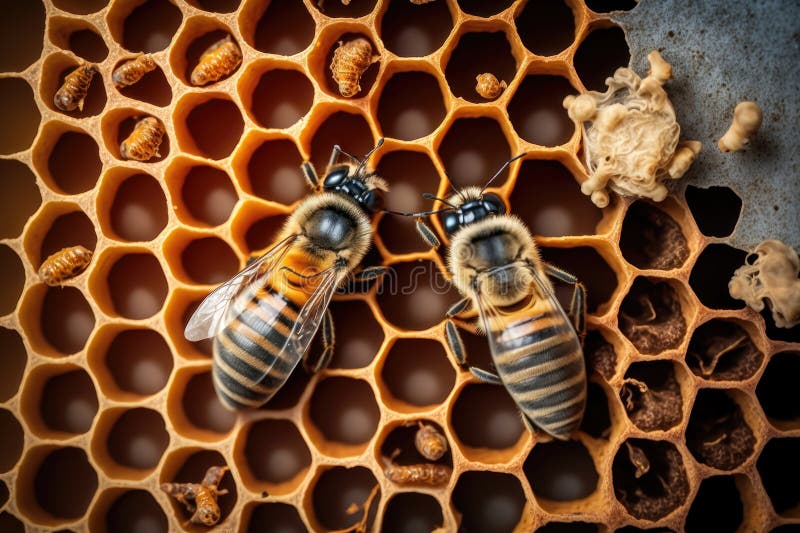 Close-up Illustration of Bees Inside a Hive of Honey. AI Generation ...