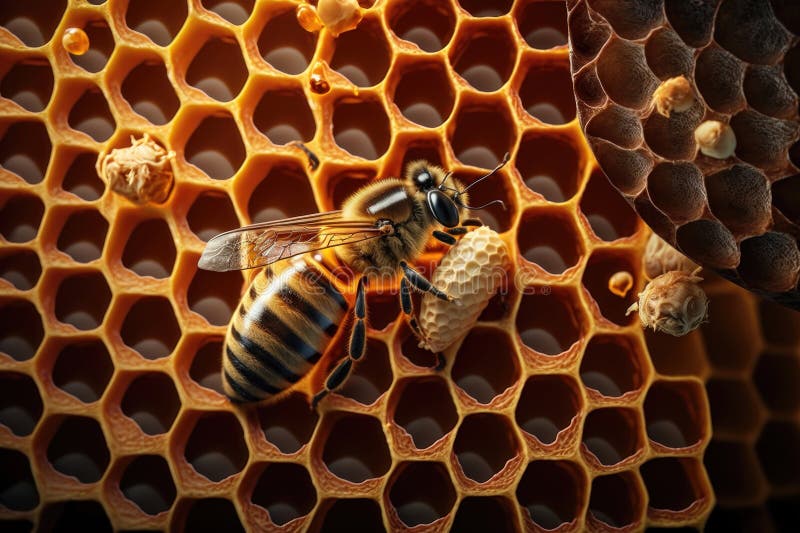 Close-up Illustration of Bees Inside a Hive of Honey. AI Generation ...