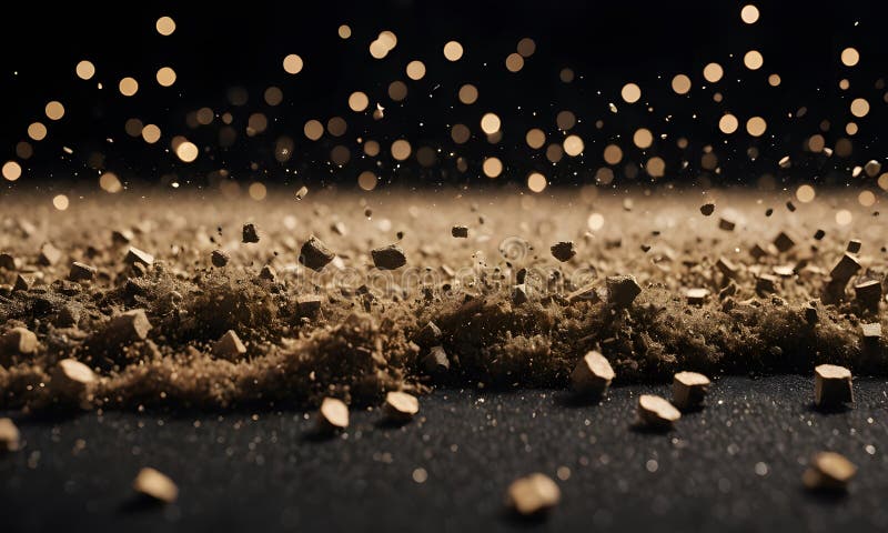 Close-up Illustration of Debris and Dust Falling on a Black Backdrop ...