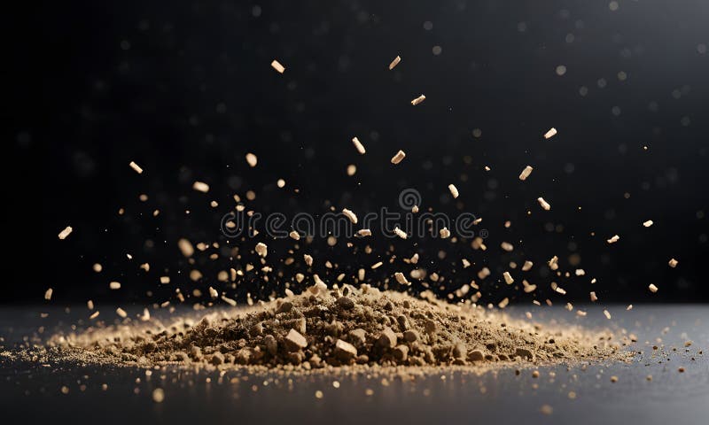 Close-up Illustration of Debris and Dust Falling on a Black Backdrop ...