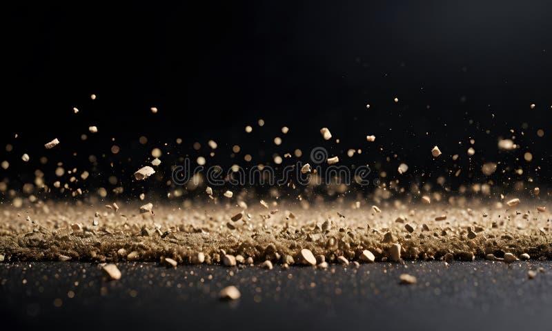 Close-up Illustration of Debris and Dust Falling on a Black Backdrop ...