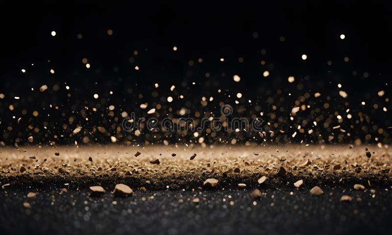 Close-up Illustration of Debris and Dust Falling on a Black Backdrop ...