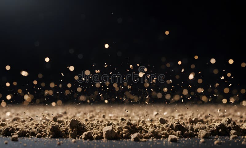 Close-up Illustration of Debris and Dust Falling on a Black Backdrop ...