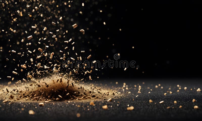 Close-up Illustration of Debris and Dust Falling on a Black Backdrop ...