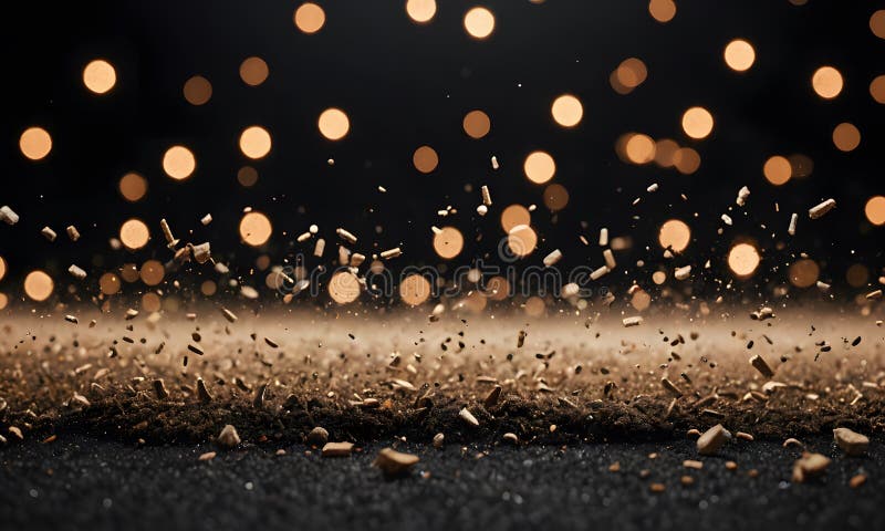 Close-up Illustration of Debris and Dust Falling on a Black Backdrop ...