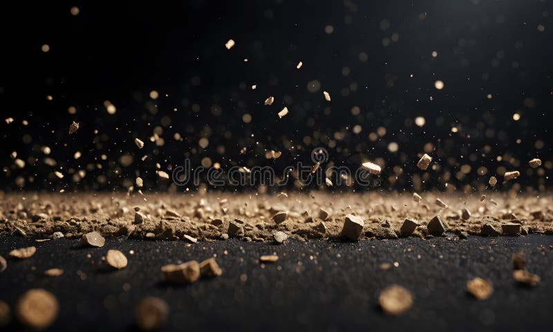 Close-up Illustration of Debris and Dust Falling on a Black Backdrop ...