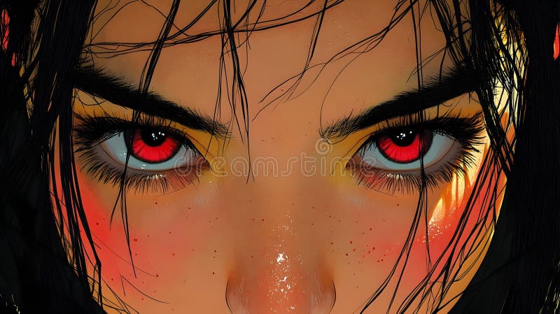 Close-Up Illustration of Fiery Red Eyes Stock Illustration ...