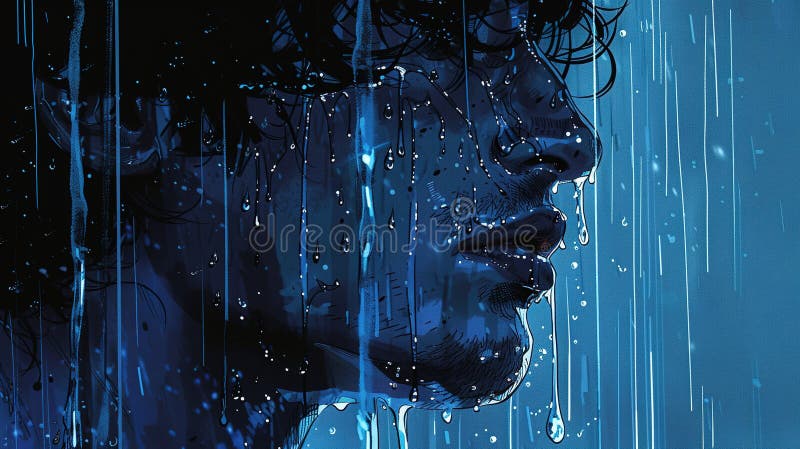 A Close-up Illustration of a Man S Face with Water Streaming Down ...