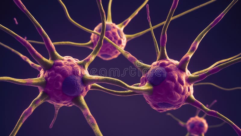Close-up View of Neural Cells with Interconnected Dendrites on a Dark ...