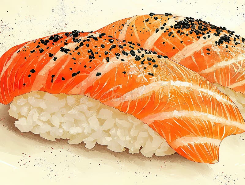 A Close-up Illustration Showcasing the Intricate Details of Sushi ...