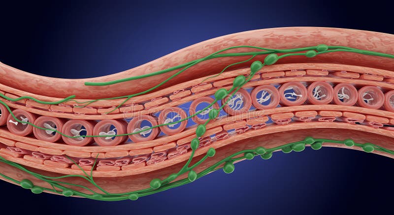 Close-up Illustration Showing Lymphatic System Structure and ...