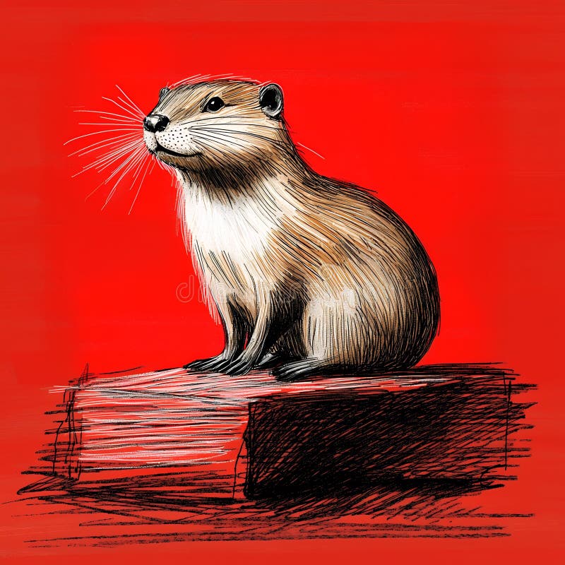Small Rodent Illustration on Red Background Stock Illustration ...