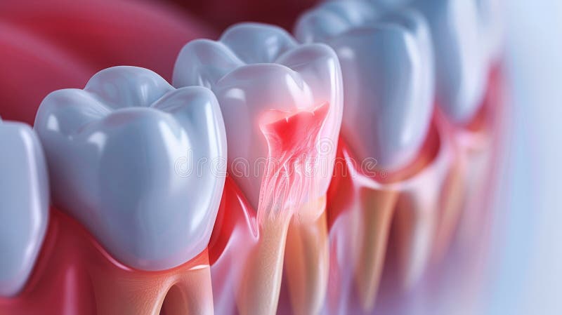 Close-up Illustration of a Tooth with a Cavity and Inflamed Nerve Stock ...