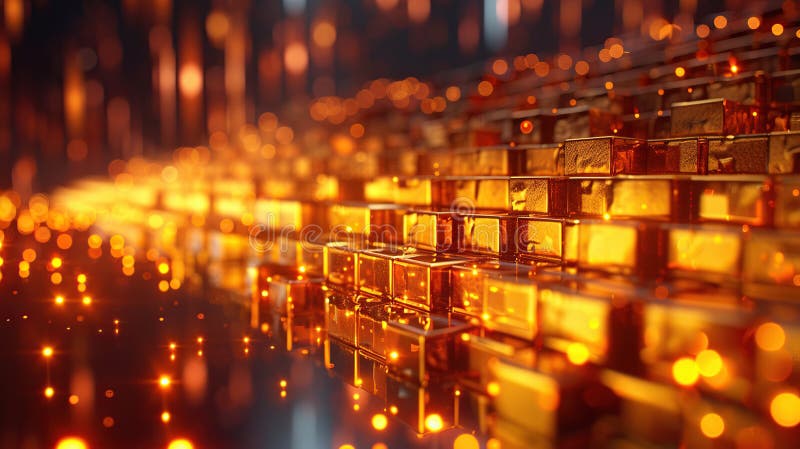 Abstract Golden Blocks with Glowing Lights Stock Illustration ...
