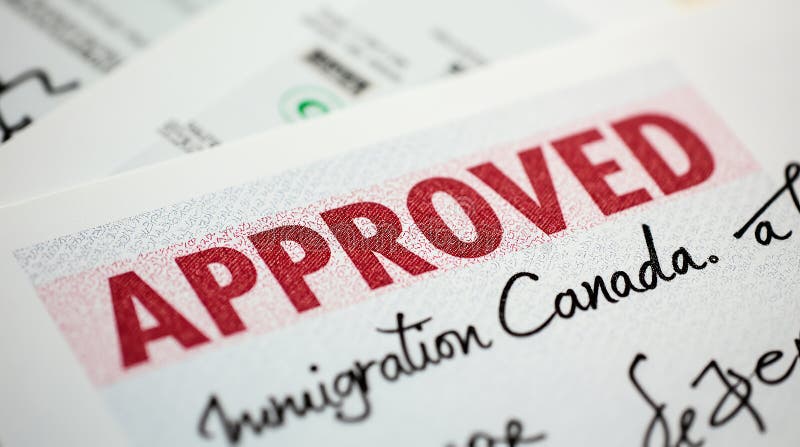 Approved Stamp Over Canadian Immigration Document Close-up Stock ...