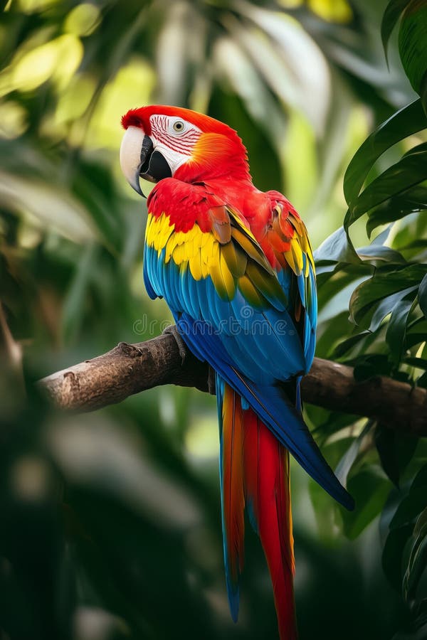 Close-up Image of an Ara Parrot on a Tropical Tree Branch in the ...