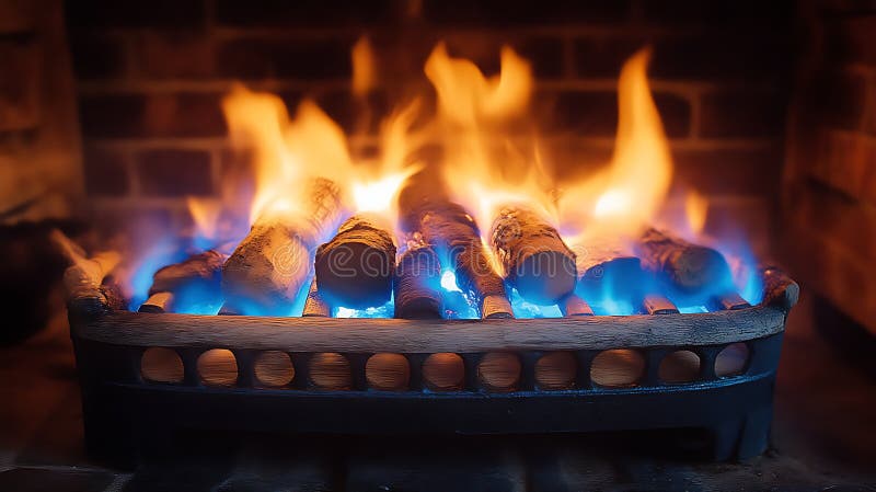 Gas Fire Logs Burning Brightly in a Fireplace Stock Illustration ...