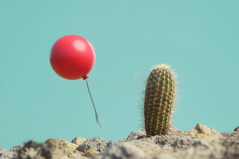 Balloon Nearing a Cactus Symbolizing Fragility and Tension Stock ...