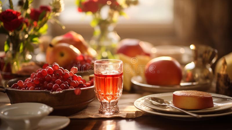 A Close-up Image of a Beautifully Arranged Table for Rosh Hashanah ...