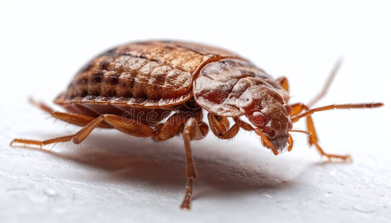 Close-up Image of a Bed Bug on a Smooth White Surface, Highlighting Its ...