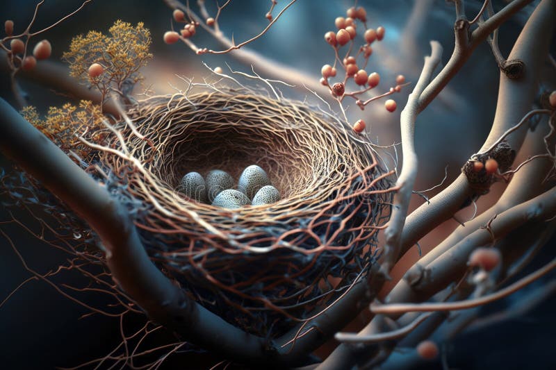Close Up Image of Bird Nest Full of Tiny Cute Eggs on a Tree Branch ...