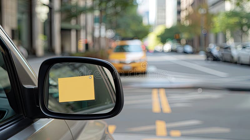 A Close-up Image of a Black Car with a Yellow Note Stuck on the ...