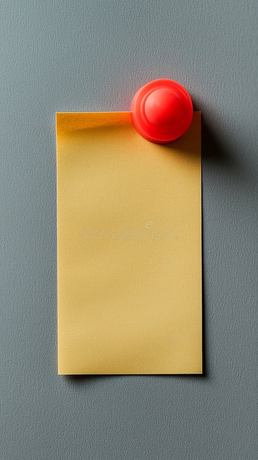 Yellow Sticky Note Pad on Gray Surface with Red Magnet Blank Memo ...