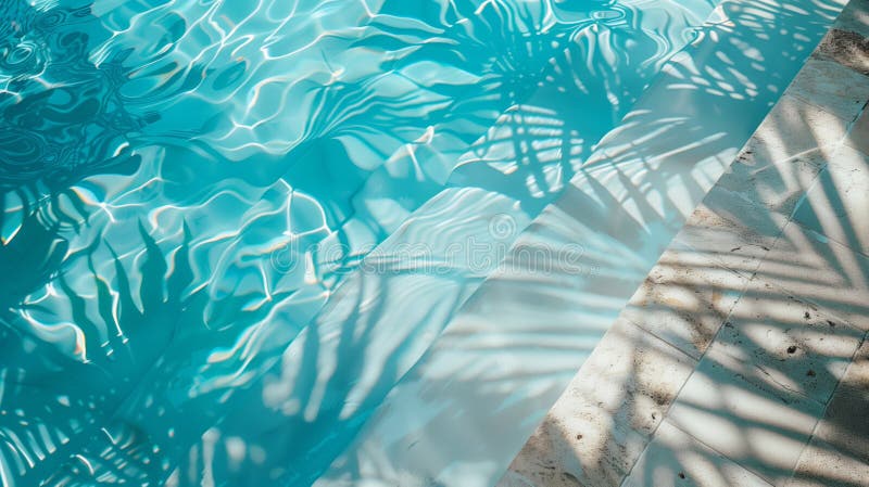 Close-up Image of Blue Pool Water with the Reflection of Palm Shadows ...