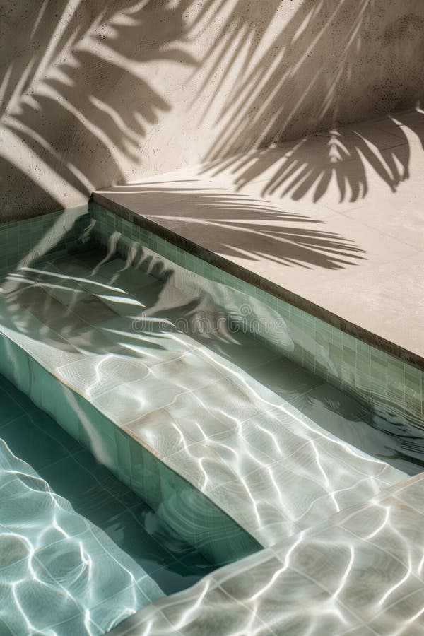 Close-up Image of Blue Pool Water with the Reflection of Palm Shadows ...