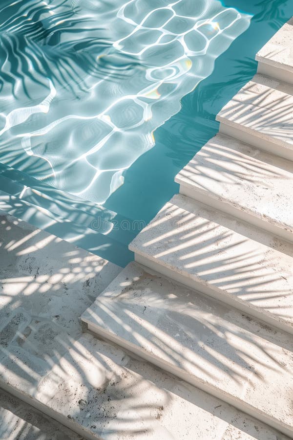 Close-up Image of Blue Pool Water with the Reflection of Palm Shadows ...