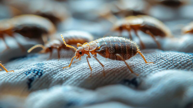 Close-up View of Bed Bugs Crawling on Fabric Surface Stock Illustration ...