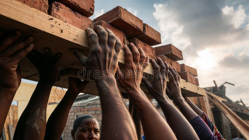 Rebuilding Together – Close-Up of Hands Lifting Bricks and Boards Stock ...