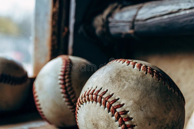 Rough and Rugged Texture of Old Baseball Balls Close-Up Stock ...