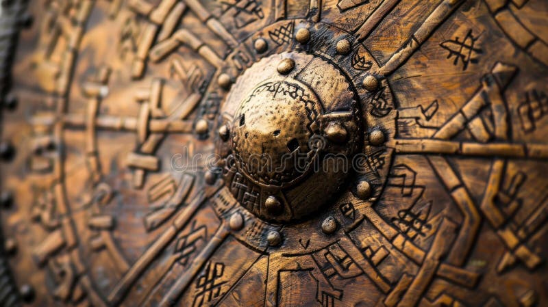 Ancient Shield with Intricate Viking Carvings Stock Illustration ...