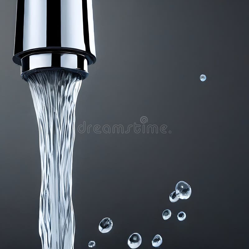 Stream of Water Flowing Steadily from Silver Faucet Against a Black ...