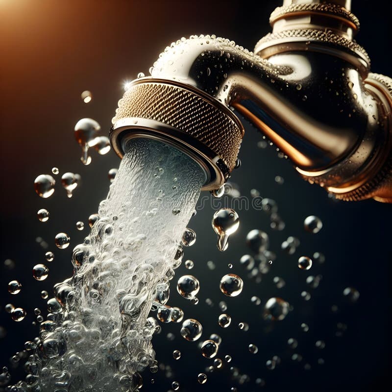 Stream of Water Flowing Steadily from Silver Faucet Against a Black ...